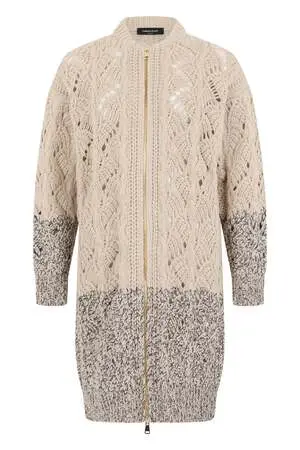 Fabiana Filippi Long Zip Cardigan With High Collar In Wool Blend
