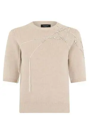 Fabiana Filippi Short Sleeve Virgin Wool & Silk Blend Embellished Shirt