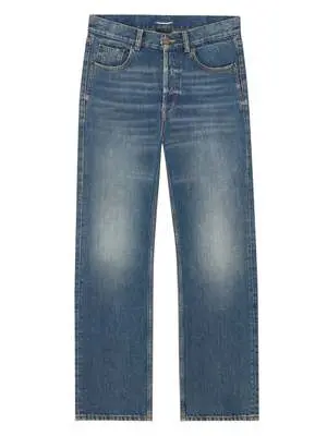Saint Laurent Embossed Leather Jacron Five-pocket Jeans - Blu