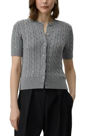 Lilysilk Short-sleeve Cable-knit Silk-cotton Cardigan
