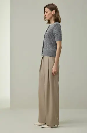 Lilysilk Short-sleeve Cable-knit Silk-cotton Cardigan