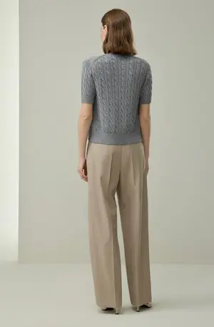 Lilysilk Short-sleeve Cable-knit Silk-cotton Cardigan