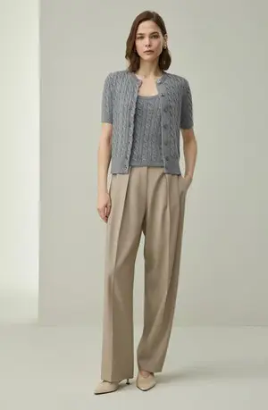 Lilysilk Short-sleeve Cable-knit Silk-cotton Cardigan