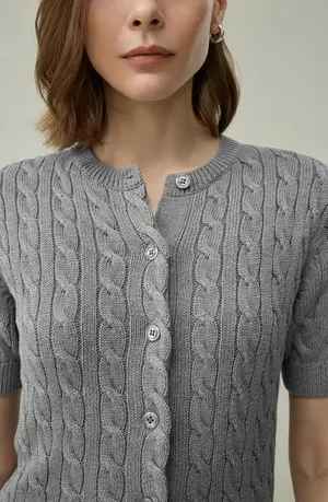Lilysilk Short-sleeve Cable-knit Silk-cotton Cardigan
