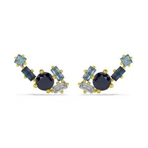 ONI Sapphire, Aquamarine & Diamond Cluster Stud Earrings - Gold