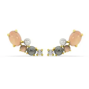 ONI Rose Quartz, Pearl & Moonstone Cluster Quinta Studs - Gold