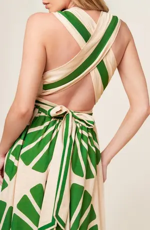 FLYING TOMATO Botanical Print Open Back Maxi Dress