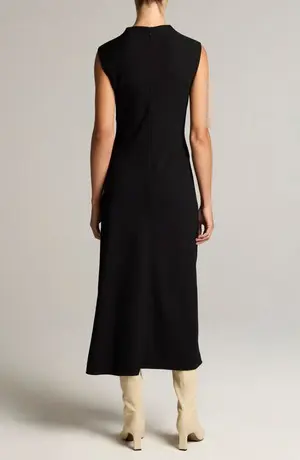 Vince Sleeveless Funnel Neck Midi Dress With Draped Detailing