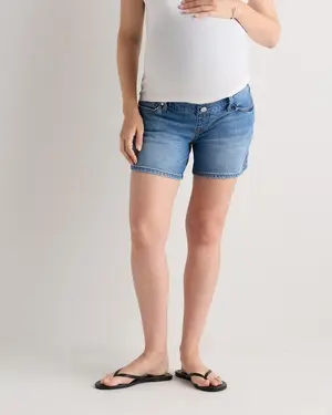 Quince Lila Stretch Maternity Vintage Denim Shorts - Atlantic Blue