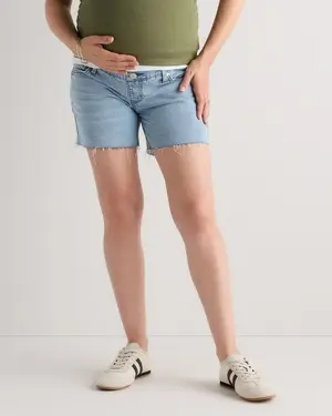 Quince Lila Stretch Maternity Vintage Denim Shorts - Cool Blue Fray