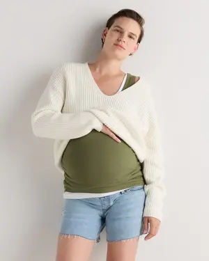 Quince Lila Stretch Maternity Vintage Denim Shorts - Cool Blue Fray