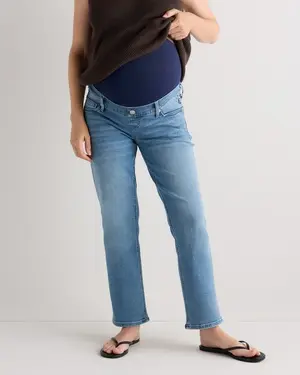 Quince Lila Stretch Maternity Straight Leg Jeans - Seaside Blue
