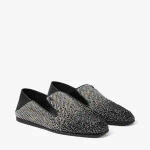 JIMMY CHOO Crystal-embellished Herringbone Slippers - Grey/black Mix