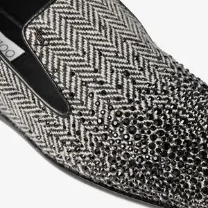 JIMMY CHOO Crystal-embellished Herringbone Slippers - Grey/black Mix