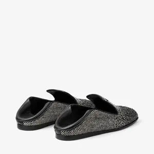 JIMMY CHOO Crystal-embellished Herringbone Slippers - Grey/black Mix