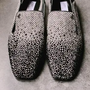 JIMMY CHOO Crystal-embellished Herringbone Slippers - Grey/black Mix