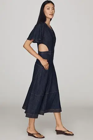 Anthropologie Cutout Denim Midi Dress
