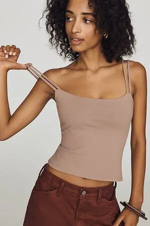 Susana Monaco Double-strap Scoop Neck Tank Top - Khaki