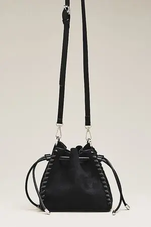 Anthropologie Faux-suede Whipstitch Satchel - Black