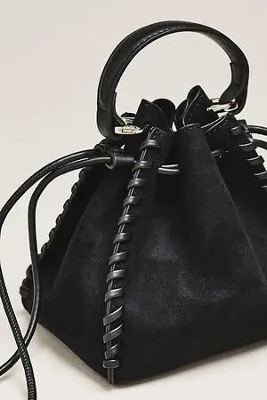 Anthropologie Faux-suede Whipstitch Satchel - Black