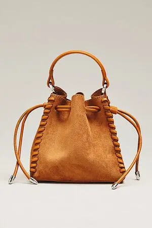 Anthropologie Faux-suede Whipstitch Satchel - Tan