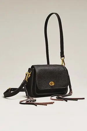 Anthropologie Leather Mini Porter Bag With Tassel Detail - Chocolate