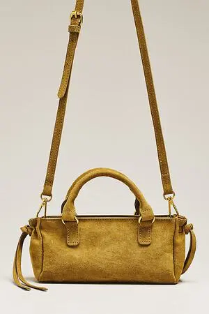 Anthropologie Faux-suede Mini Bag With Tassel Detailing - Dark Green