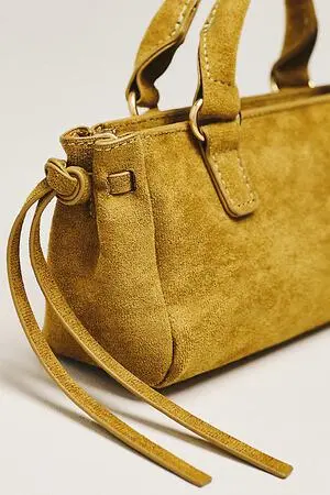 Anthropologie Faux-suede Mini Bag With Tassel Detailing - Dark Green