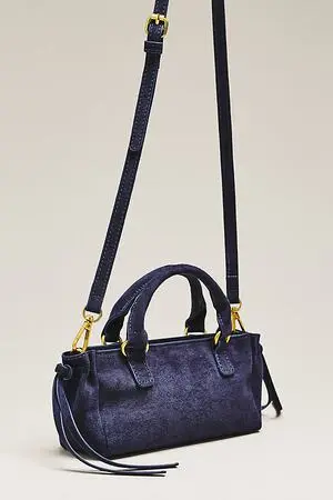 Anthropologie Faux-suede Mini Bag With Tassel Detailing - Navy