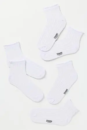 STEMS Lace Knit Ankle Socks Set Of 3 - White