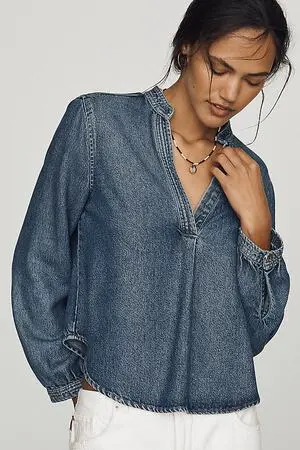 CLOTH & STONE Denim Henley Shirt Top - Nightfall Bay Wash
