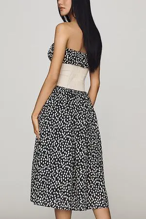 MAUDE CLUB Strapless Cotton Midi Dress