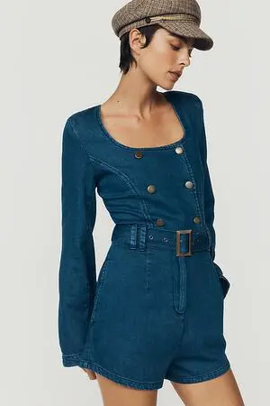 Anthropologie 100% Cotton Tailored Denim Romper