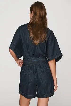 PILCRO 100% Cotton Wrap-tie Denim Romper
