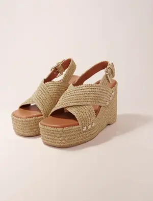 Maje Wedge Sandals With Raffia Effect