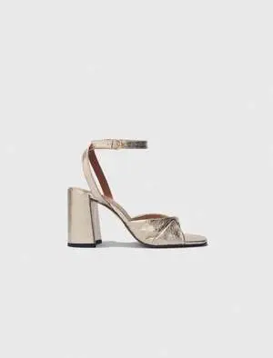 Maje Metallic Leather Sandals With Heels - Gold