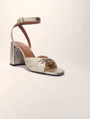 Maje Metallic Leather Sandals With Heels