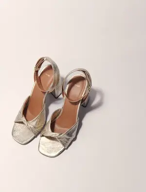 Maje Metallic Leather Sandals With Heels