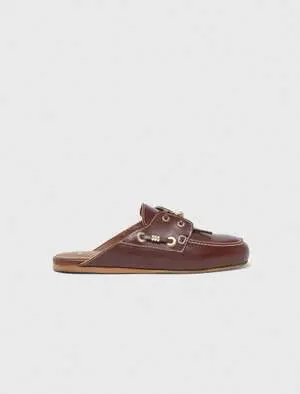 Maje Leather Boat Mules - Cognac Brown