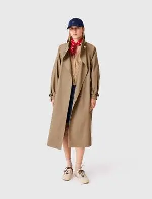Maje Long Belted Trench With Gold Buttons - Beige