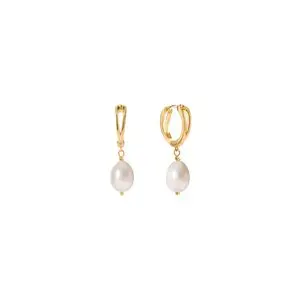 VANCHI Freshwater Pearl Charm Hoop Earrings - Gold