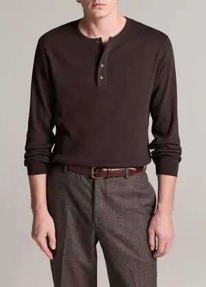 Vince Ribbed Cotton Henley - Arabica