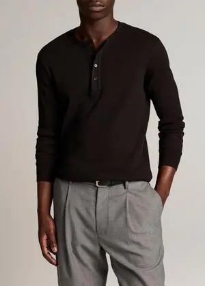 Vince Ribbed Cotton Henley - Black