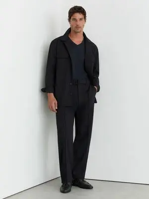 REISS Peshi Relaxed-fit Belted Pintuck Trousers - Navy