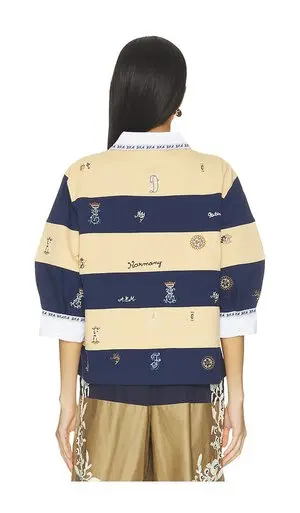 Sea Embroidered Short Sleeve Rugby Top - Multi