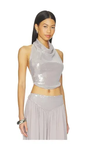 Retrofete Sequin Halter Top With Draped Neckline And Back Tie Closure