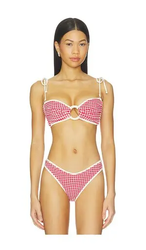 MONTCE Binded Tori Ties Bandeau Bikini Top In Red - Red Micro Gingham