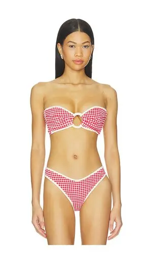 MONTCE Binded Tori Ties Bandeau Bikini Top In Red