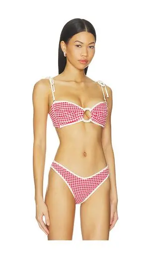 MONTCE Binded Tori Ties Bandeau Bikini Top In Red