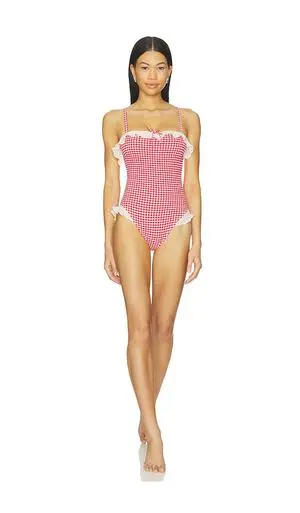 MONTCE Ruffle One-piece Swimsuit - Red Micro Gingham